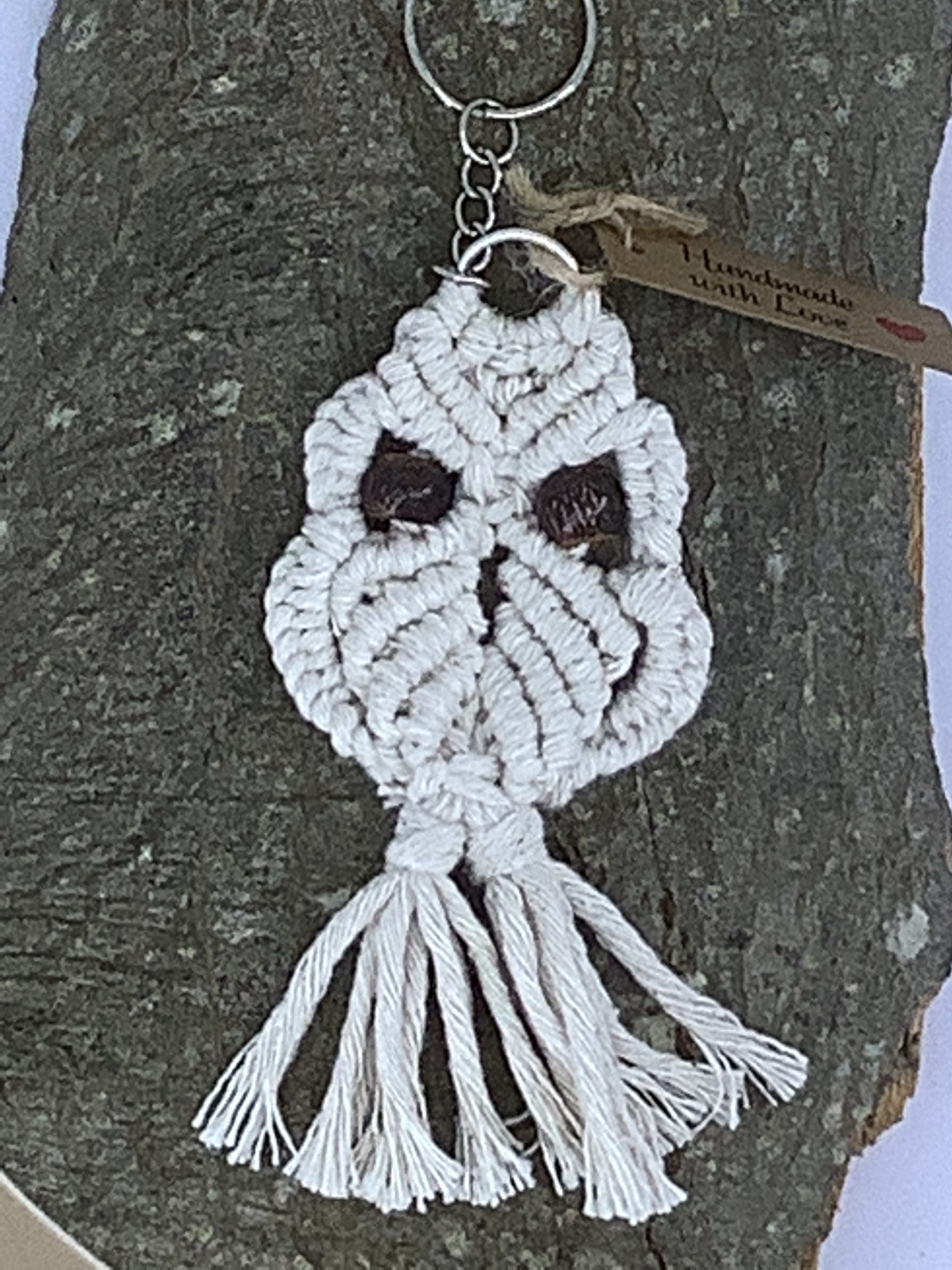 Handcrafted Macrame Owl Keyring - Cream - Size 2 - 10-11cm - The ...
