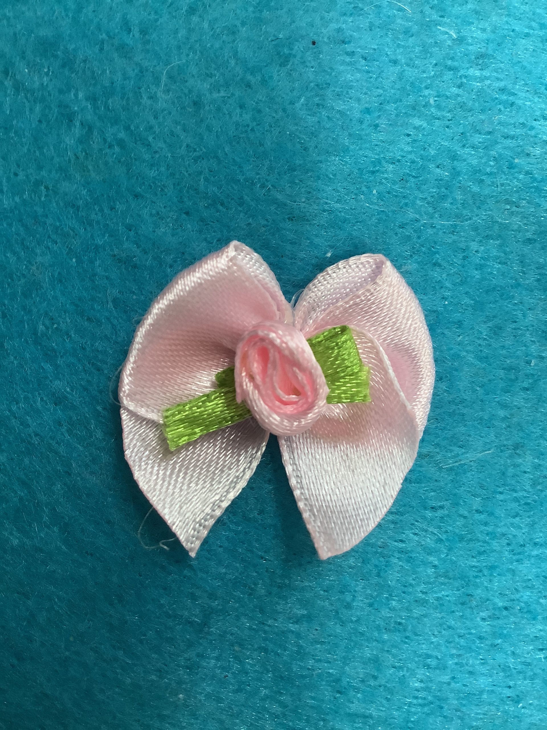 Baby Pink Ribbon Bow with Flower (RF69) - The Dropped Stitch