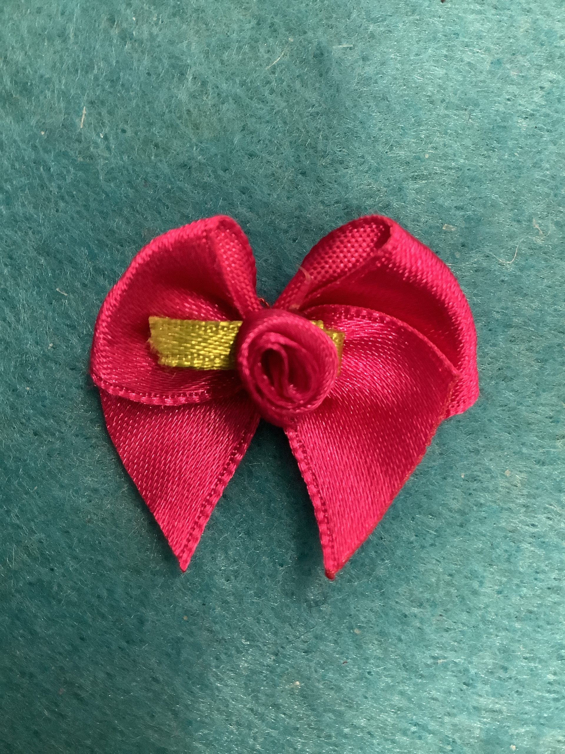 Cerise Pink Ribbon Bow with Flower (RF69) - The Dropped Stitch