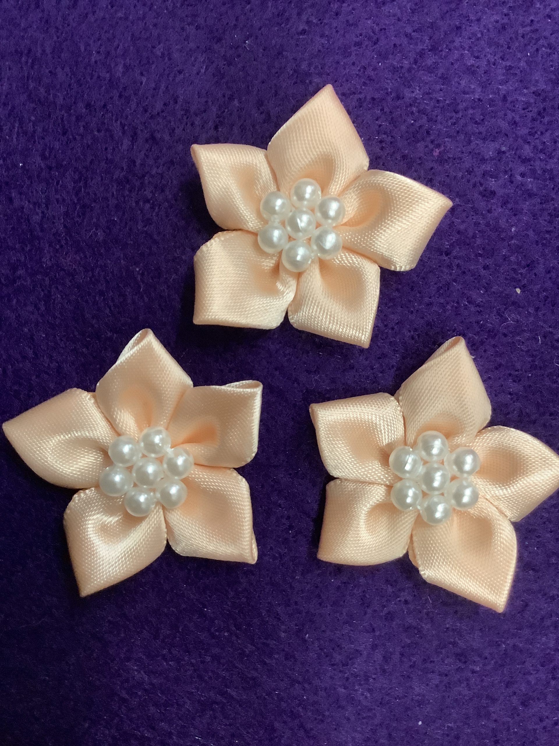 Ribbon Flower Apricot with 7 White beads in the centre (RF5) - The ...